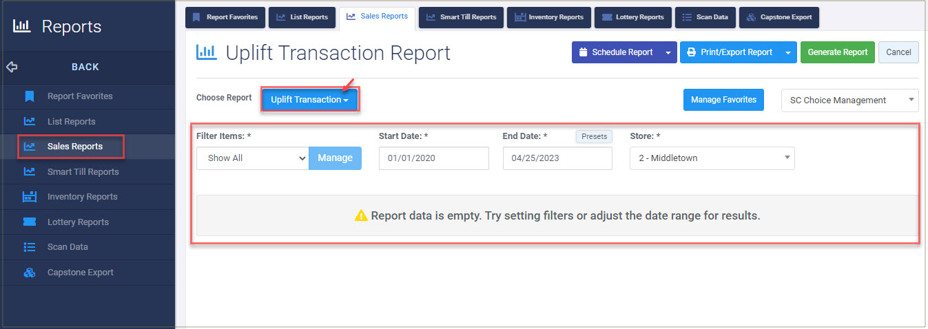 Uplift Transaction Report