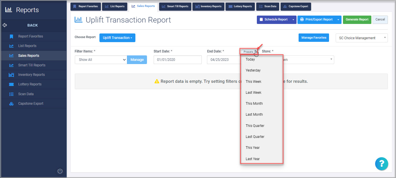 Uplift Transaction Report