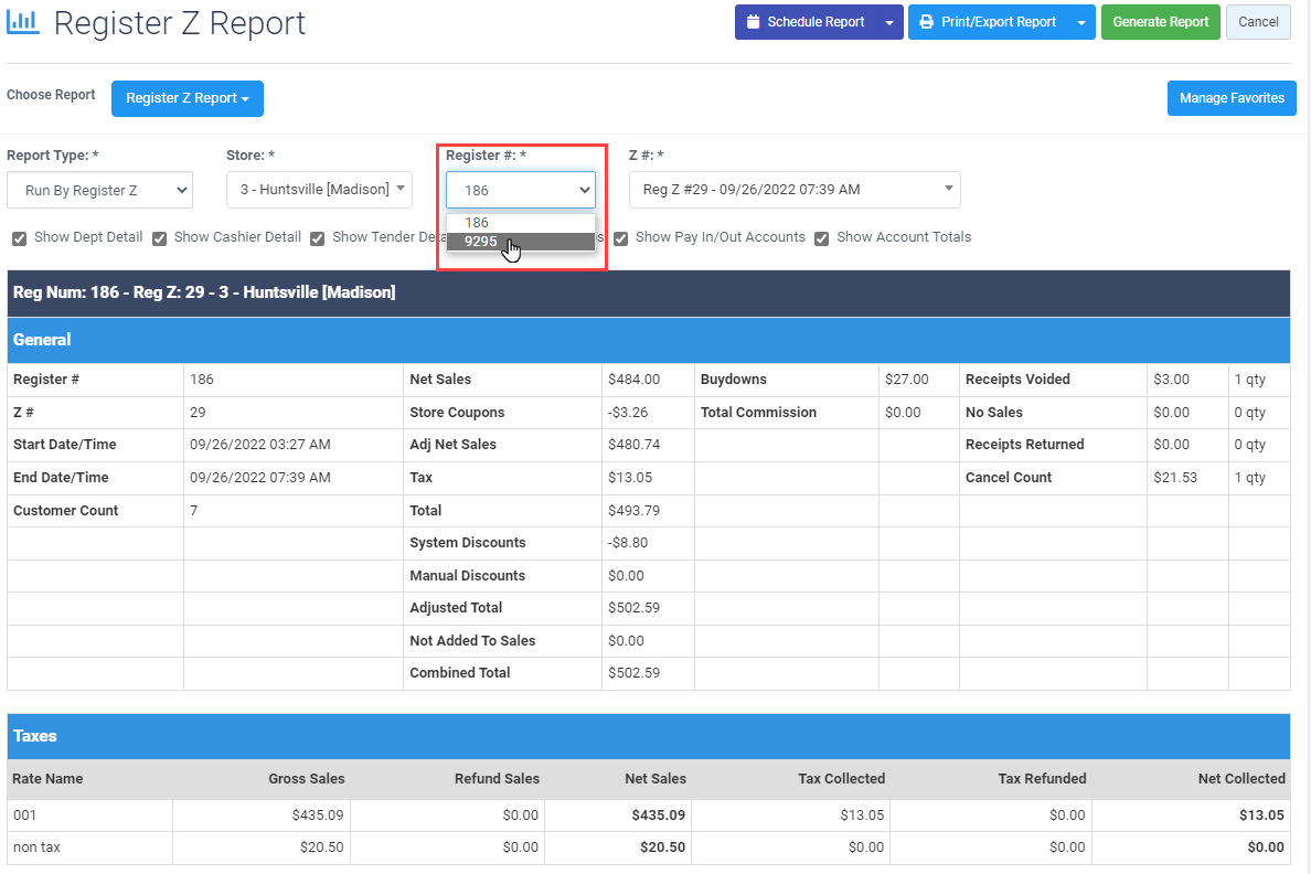 Register Z Report