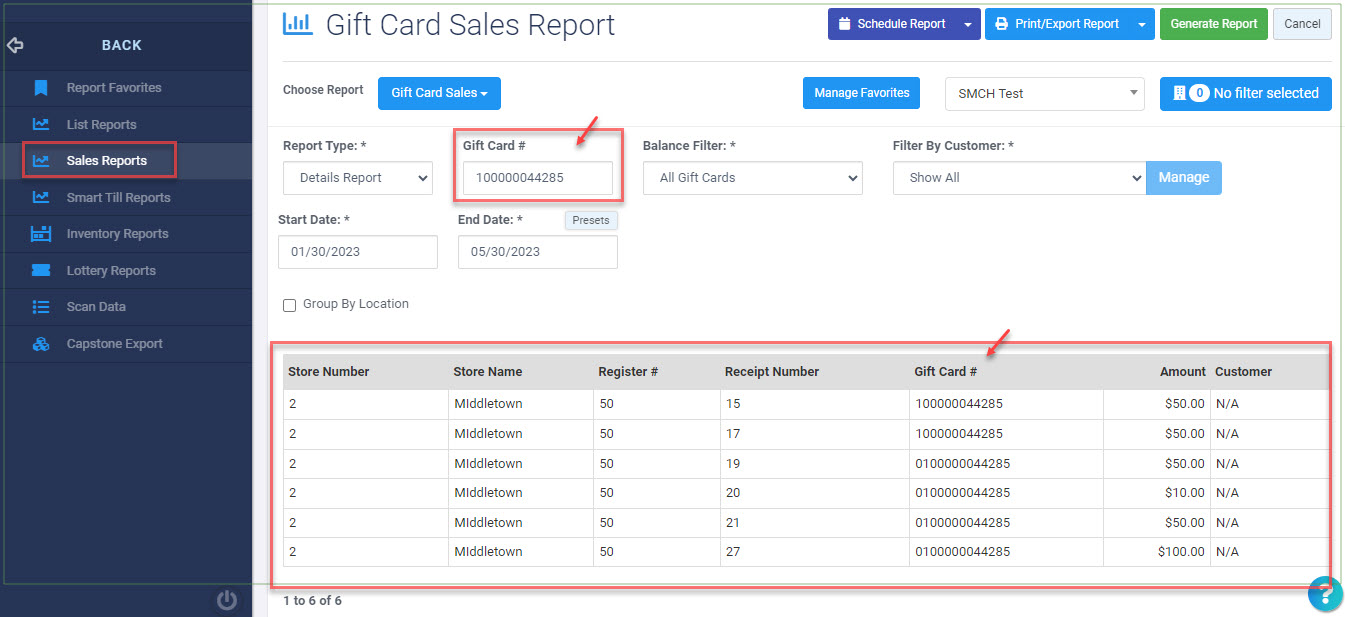 Gift Card Sales Report