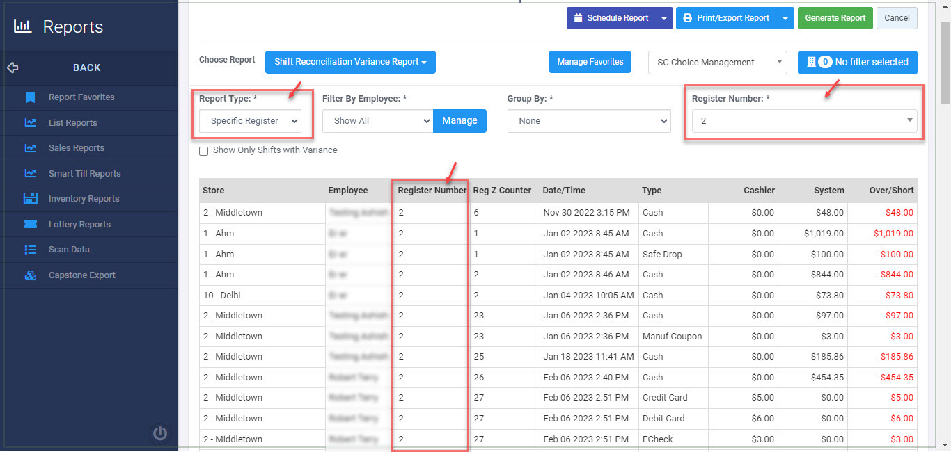 Shift Reconciliation Variance Report