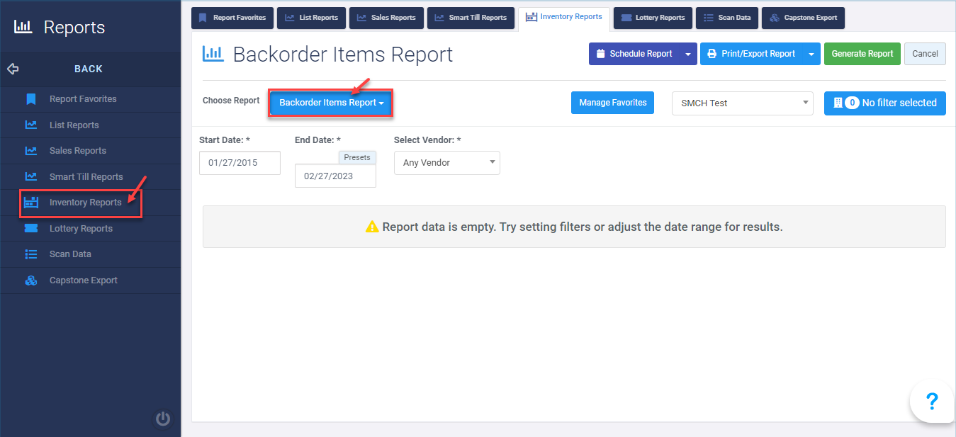Backorder Items Report