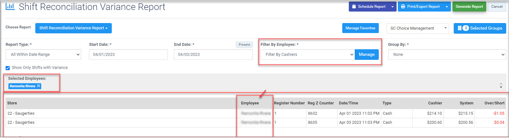 Shift Reconciliation Variance Report