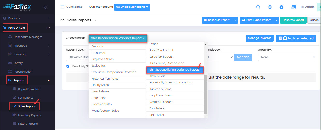 Shift Reconciliation Variance Report