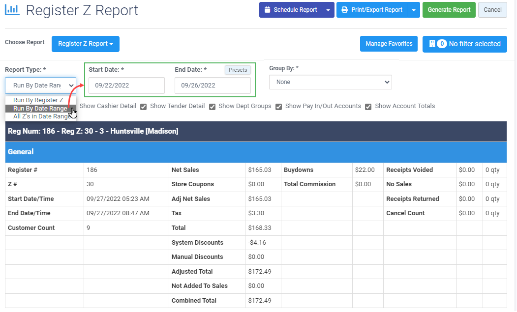 Register Z Report