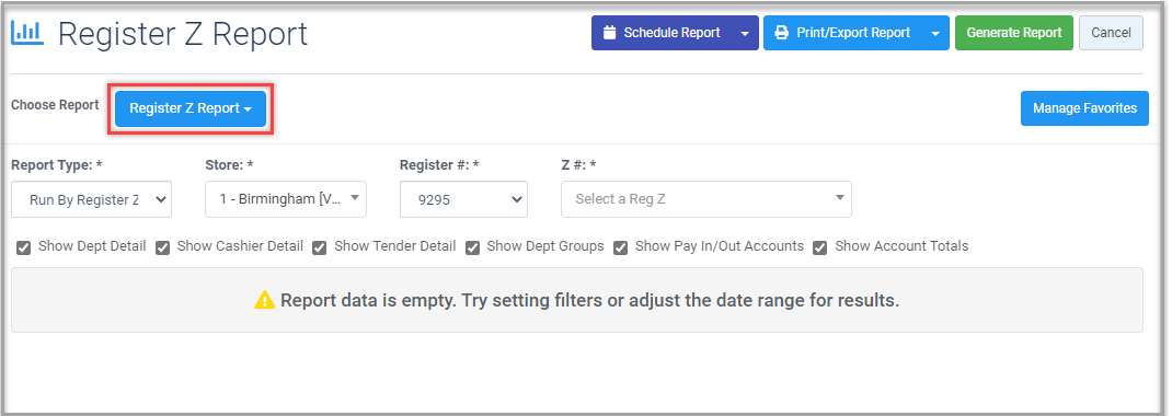 Register Z Report