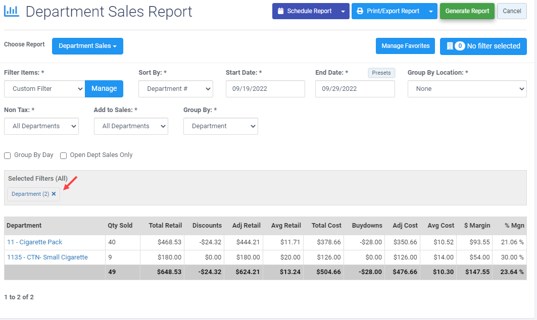 Department Sales Report