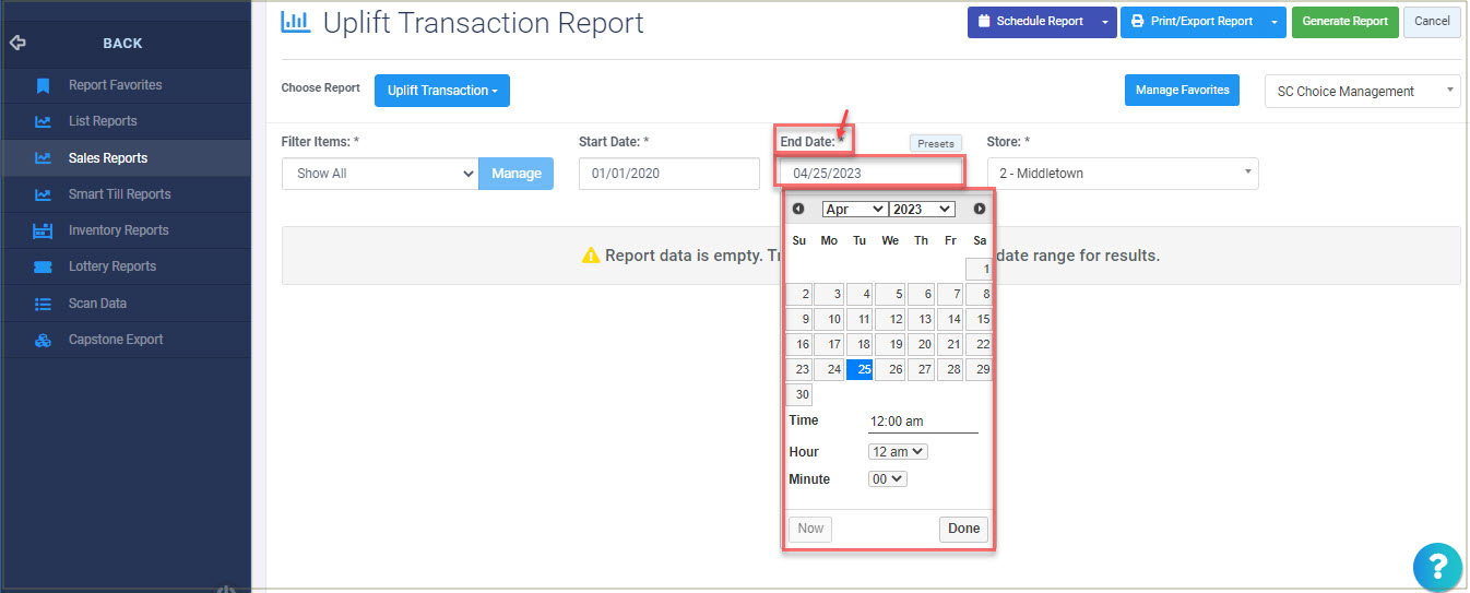 Uplift Transaction Report