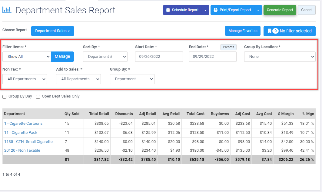 Department Sales Report