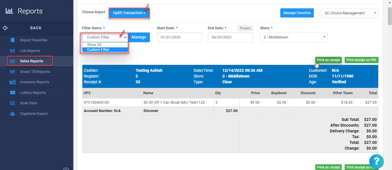 Uplift Transaction Report