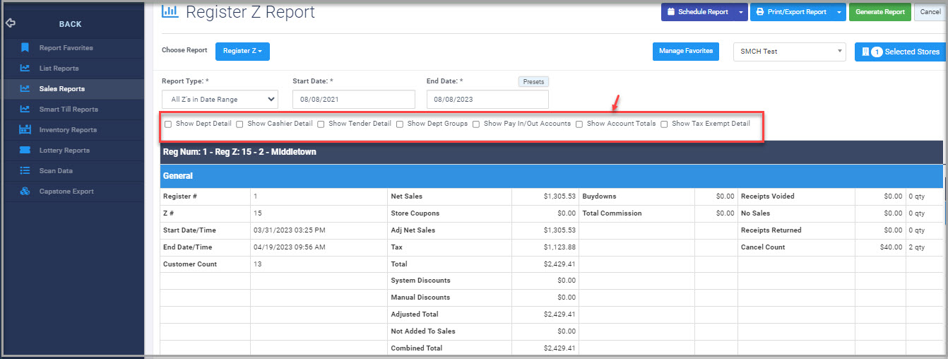 Register Z Report
