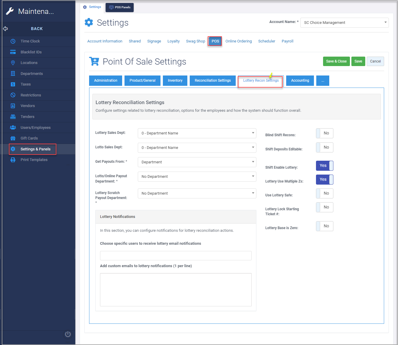Lottery Reconciliation Settings