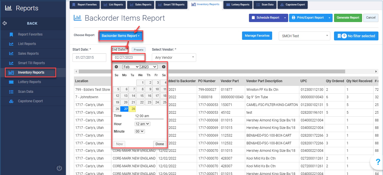 Backorder Items Report