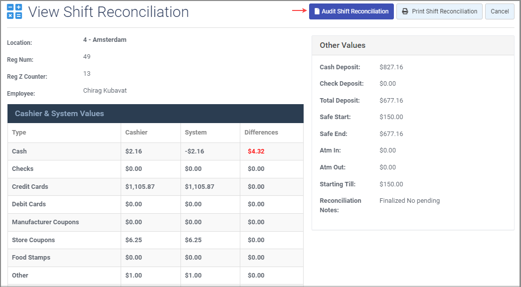 Shift Reconciliation